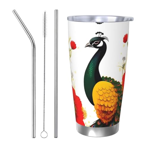 WXZYFP Car cup (single silver rim), can use a straw or drink directly, easy to use.Peacock Red flower