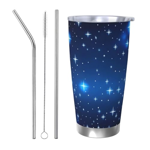 WXZYFP Car cup (single silver rim), can use a straw or drink directly, easy to use.Blue star pattern