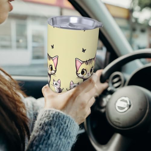 WXZYFP Car cup (single silver rim), can use a straw or drink directly, easy to use.Cat and Butterfly
