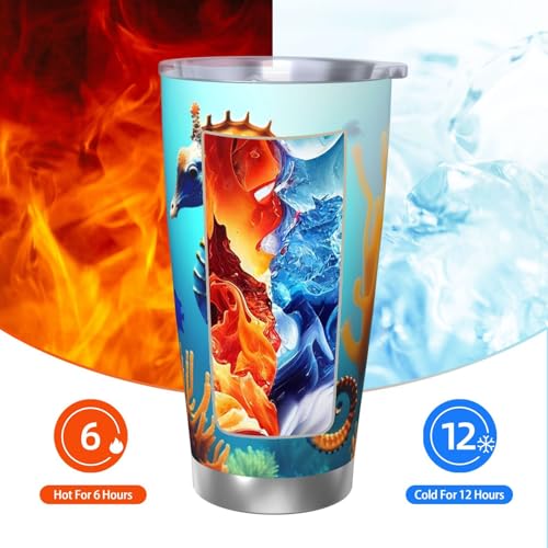 WXZYFP Car cup (single silver rim), can use a straw or drink directly, easy to use.Seabed coral seahorse