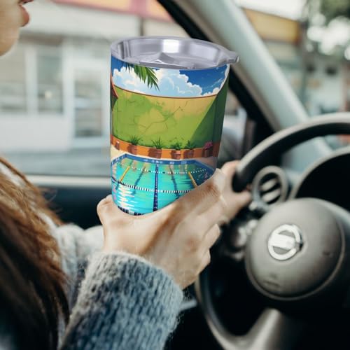 WXZYFP Car cup (single silver rim), can use a straw or drink directly, easy to use.Flamingo and swimming pool