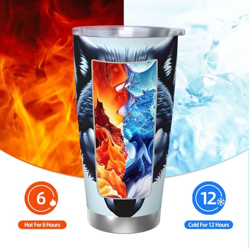 WXZYFP Car cup (single silver rim), can use a straw or drink directly, easy to use.Fierce wolf head