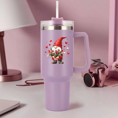 LB LEOBON 40 ounce insulated cup with handle, double-layer vacuum stainless steel material, equipped with straw, can keep warm or maintain cold drinks Gnome Love Bouquet P Fragrant taro purple