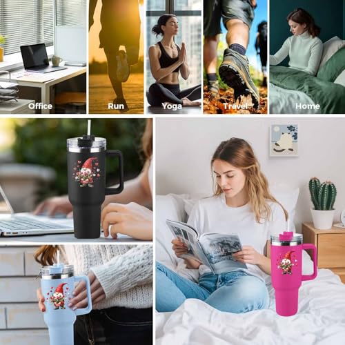 LB LEOBON 40 ounce insulated cup with handle, double-layer vacuum stainless steel material, equipped with straw, can keep warm or maintain cold drinks Gnome Love Bouquet P Fragrant taro purple
