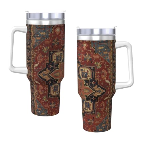 Xiexide 40oz Fits Cup Holder Sports Vintage Antique Oriental Turkish Antique Boho Bohemian Double Walled Vacuum Insulatedith Handle And Straw,Hot & Cold Drinks