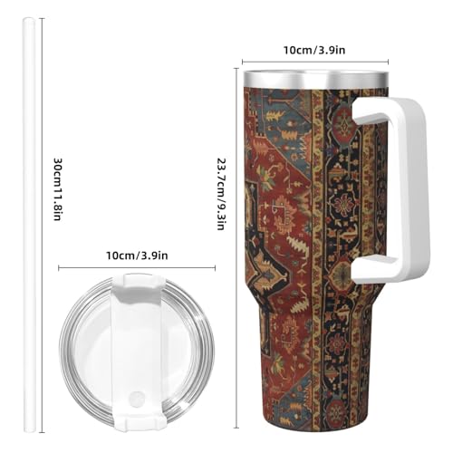 Xiexide 40oz Fits Cup Holder Sports Vintage Antique Oriental Turkish Antique Boho Bohemian Double Walled Vacuum Insulatedith Handle And Straw,Hot & Cold Drinks
