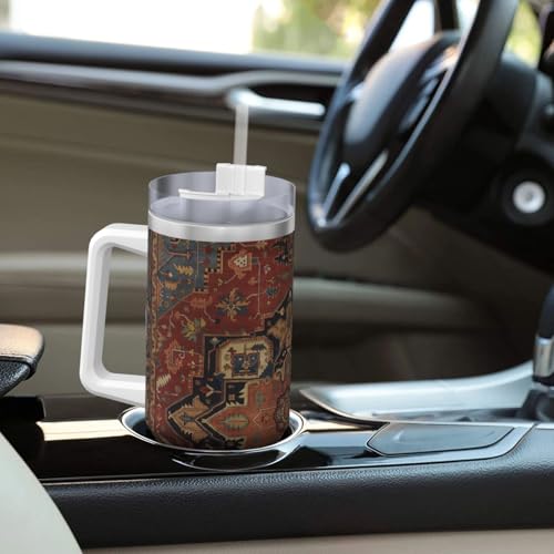 Xiexide 40oz Fits Cup Holder Sports Vintage Antique Oriental Turkish Antique Boho Bohemian Double Walled Vacuum Insulatedith Handle And Straw,Hot & Cold Drinks