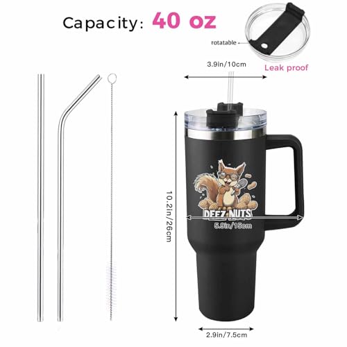 LB LEOBON 40 ounce insulated cup with handle, double-layer vacuum stainless steel material, equipped with straw, can keep warm or maintain cold drinks Cartoon,Cartoon,Digital Illustration, black