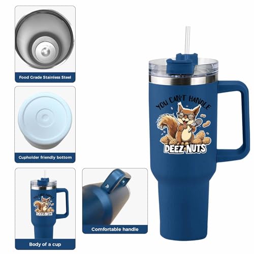 LB LEOBON 40 ounce insulated cup with handle, double-layer vacuum stainless steel material, equipped with straw, can keep warm or maintain cold drinks Cartoon,Cartoon,Digital Illustration, black
