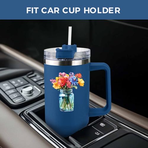 LB LEOBON 40 ounce insulated cup with handle, double-layer vacuum stainless steel material, equipped with straw, can keep warm or maintain cold drinks Original Vase Cowboy Blue