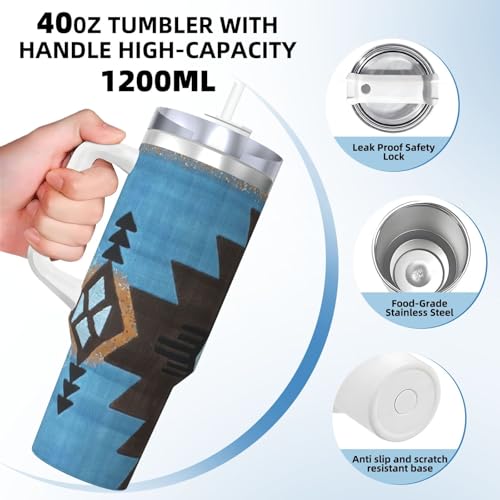 Xiexide 40oz Fits Cup Holder Indoor Southwestern Aztec Navajo Indian Totem Heritage Double Walled Vacuum Insulatedith Handle And Straw,Hot & Cold Drinks
