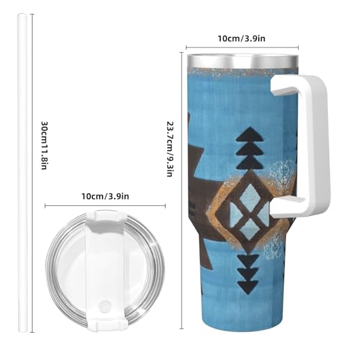 Xiexide 40oz Fits Cup Holder Indoor Southwestern Aztec Navajo Indian Totem Heritage Double Walled Vacuum Insulatedith Handle And Straw,Hot & Cold Drinks