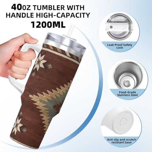 Xiexide 40oz Rustproof Indoor Ethnic Southwestern Totem Aztec Indian Tribal Double Walled Vacuum Insulatedith Handle And Straw,Hot & Cold Drinks