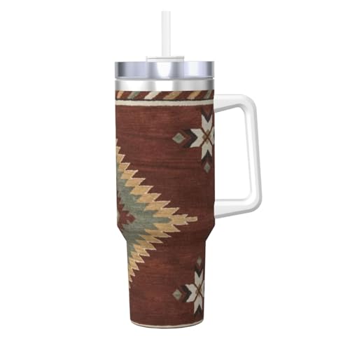 Xiexide 40oz Rustproof Indoor Ethnic Southwestern Totem Aztec Indian Tribal Double Walled Vacuum Insulatedith Handle And Straw,Hot & Cold Drinks