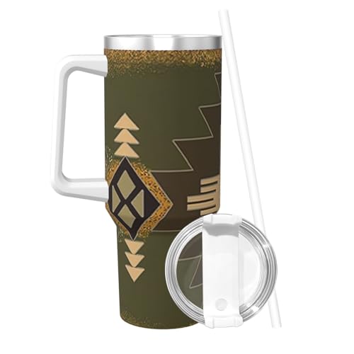 Xiexide 40oz Fits Cup Holder Travel Southwestern Native American Aztec Navajo Indian Tribal Heritage Double Walled Vacuum Insulatedith Handle And Straw,Hot & Cold Drinks