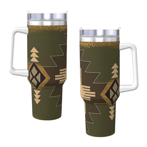 Xiexide 40oz Fits Cup Holder Travel Southwestern Native American Aztec Navajo Indian Tribal Heritage Double Walled Vacuum Insulatedith Handle And Straw,Hot & Cold Drinks