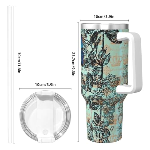 Xiexide 40oz Sweatproof Gifts Vintage French Dark Academia Cottage Butterfly Bird Double Walled Vacuum Insulatedith Handle And Straw,Hot & Cold Drinks