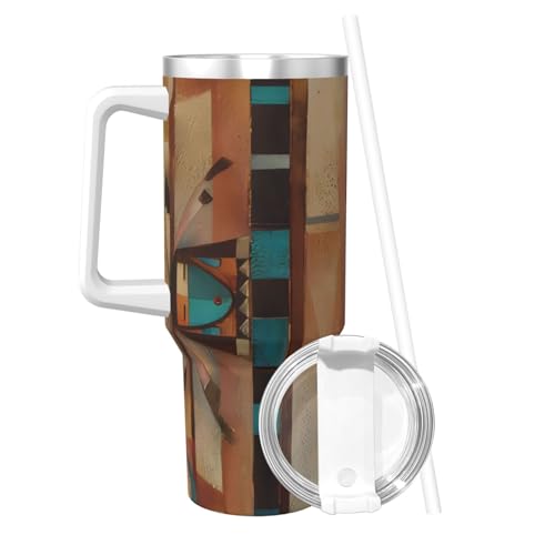 Xiexide 40oz Fits Cup Holder Office West Native Southwest American Indian Tribal Totem Heritage Double Walled Vacuum Insulatedith Handle And Straw,Hot & Cold Drinks