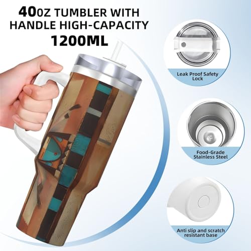 Xiexide 40oz Fits Cup Holder Office West Native Southwest American Indian Tribal Totem Heritage Double Walled Vacuum Insulatedith Handle And Straw,Hot & Cold Drinks