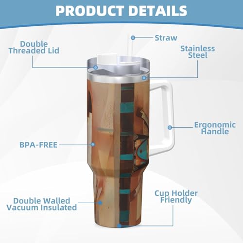 Xiexide 40oz Fits Cup Holder Office West Native Southwest American Indian Tribal Totem Heritage Double Walled Vacuum Insulatedith Handle And Straw,Hot & Cold Drinks