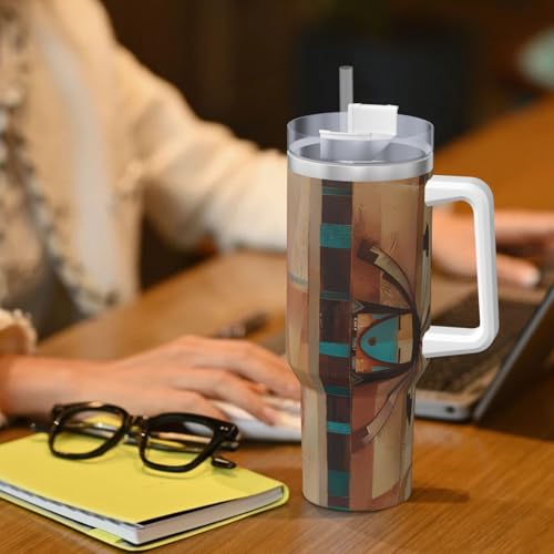 Xiexide 40oz Fits Cup Holder Office West Native Southwest American Indian Tribal Totem Heritage Double Walled Vacuum Insulatedith Handle And Straw,Hot & Cold Drinks
