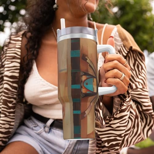 Xiexide 40oz Fits Cup Holder Office West Native Southwest American Indian Tribal Totem Heritage Double Walled Vacuum Insulatedith Handle And Straw,Hot & Cold Drinks