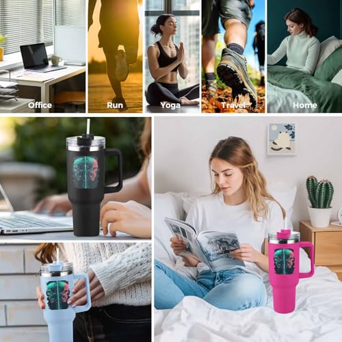 LB LEOBON 40 ounce insulated cup with handle, double-layer vacuum stainless steel material, equipped with straw, can keep warm or maintain cold drinks Neone Poppe Skeletons 2 Light pink