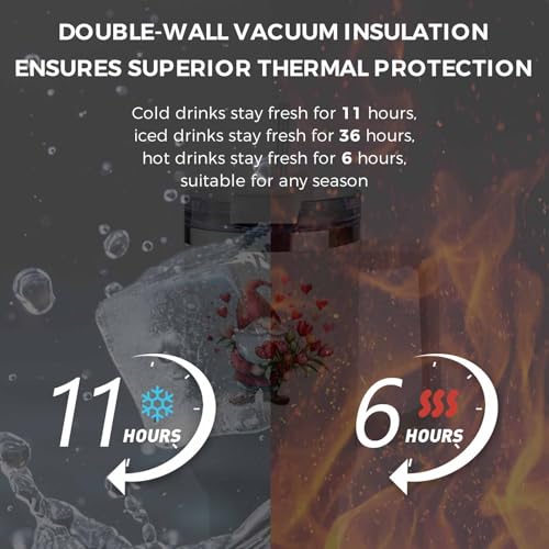 LB LEOBON 40 ounce insulated cup with handle, double-layer vacuum stainless steel material, equipped with straw, can keep warm or maintain cold drinks Red Love Gnome E Deep purple