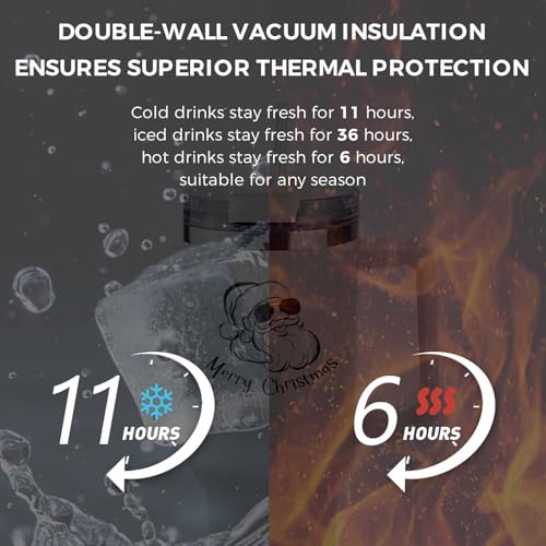 LB LEOBON 40 ounce insulated cup with handle, double-layer vacuum stainless steel material, equipped with straw, can keep warm or maintain cold drinks Santa Claus Merry Christmas Cowboy Blue