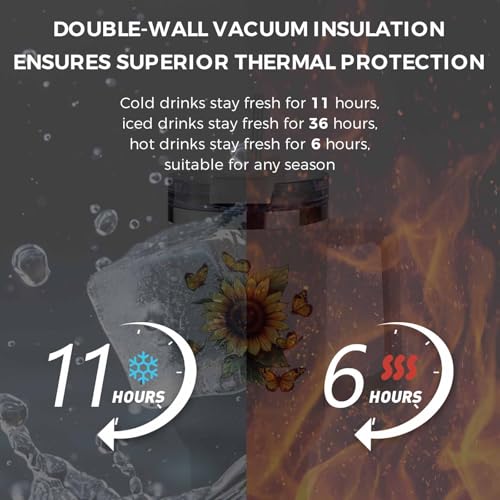 LB LEOBON 40 ounce insulated cup with handle, double-layer vacuum stainless steel material, equipped with straw, can keep warm or maintain cold drinks Spring Flowers Deep purple