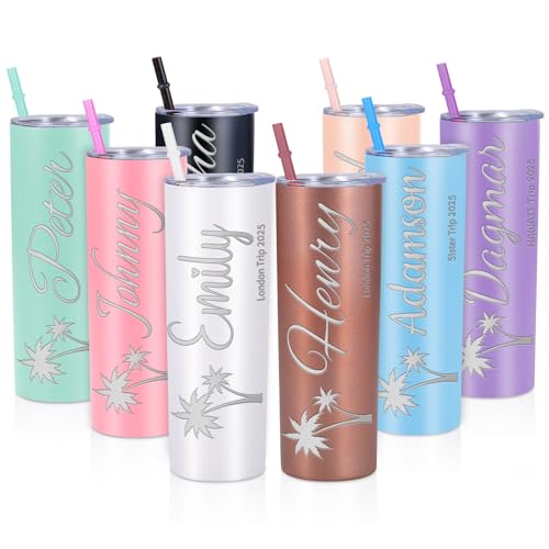 Personalized Beach Vacation Tumbler Gifts Girls Trip Family Travel Stainless Steel Tumbler with Lid and Straw Insulated Weekend Group Travel Coffee Mug Graduation Trip Birthday Gifts for Women Men Mum