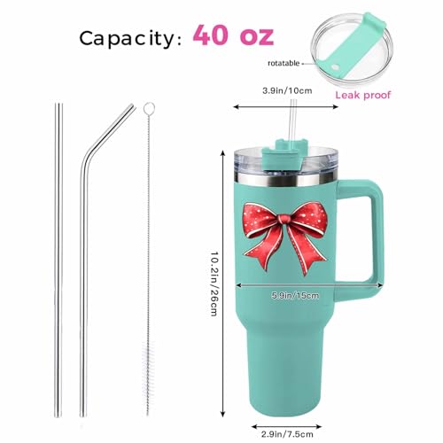 LB LEOBON 40 ounce insulated cup with handle, double-layer vacuum stainless steel material, equipped with straw, can keep warm or maintain cold drinks Big Red Bow Lake Green