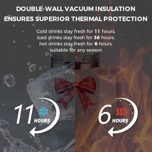 LB LEOBON 40 ounce insulated cup with handle, double-layer vacuum stainless steel material, equipped with straw, can keep warm or maintain cold drinks Big Red Bow Lake Green