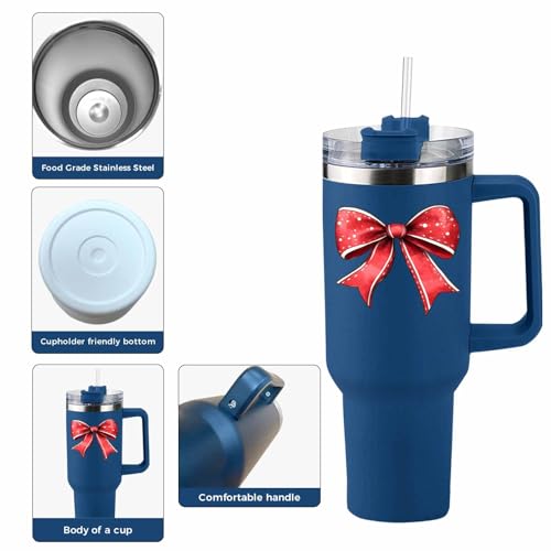 LB LEOBON 40 ounce insulated cup with handle, double-layer vacuum stainless steel material, equipped with straw, can keep warm or maintain cold drinks Big Red Bow Lake Green