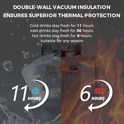 LB LEOBON 40 ounce insulated cup with handle, double-layer vacuum stainless steel material, equipped with straw, can keep warm or maintain cold drinks Merry Christmas Stars Balls Deep purple