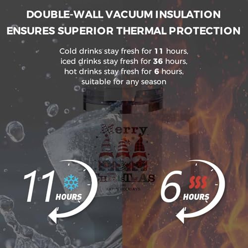 LB LEOBON 40 ounce insulated cup with handle, double-layer vacuum stainless steel material, equipped with straw, can keep warm or maintain cold drinks Christmas Text Gnome white