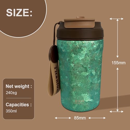 LILEEE Titanium Travel Tumbler Mug with Straw - 12oz Leakproof Insulated Coffee Cup for Hot & Cold Drinks, BPA Free, Durable & Lightweight, Great for Outdoor & Gift Use (Ice Green)