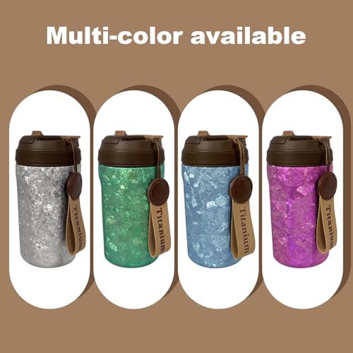 LILEEE Titanium Travel Tumbler Mug with Straw - 12oz Leakproof Insulated Coffee Cup for Hot & Cold Drinks, BPA Free, Durable & Lightweight, Great for Outdoor & Gift Use (Ice Green)
