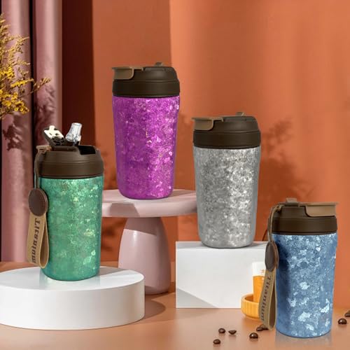 LILEEE Titanium Travel Tumbler Mug with Straw - 12oz Leakproof Insulated Coffee Cup for Hot & Cold Drinks, BPA Free, Durable & Lightweight, Great for Outdoor & Gift Use (Ice Green)