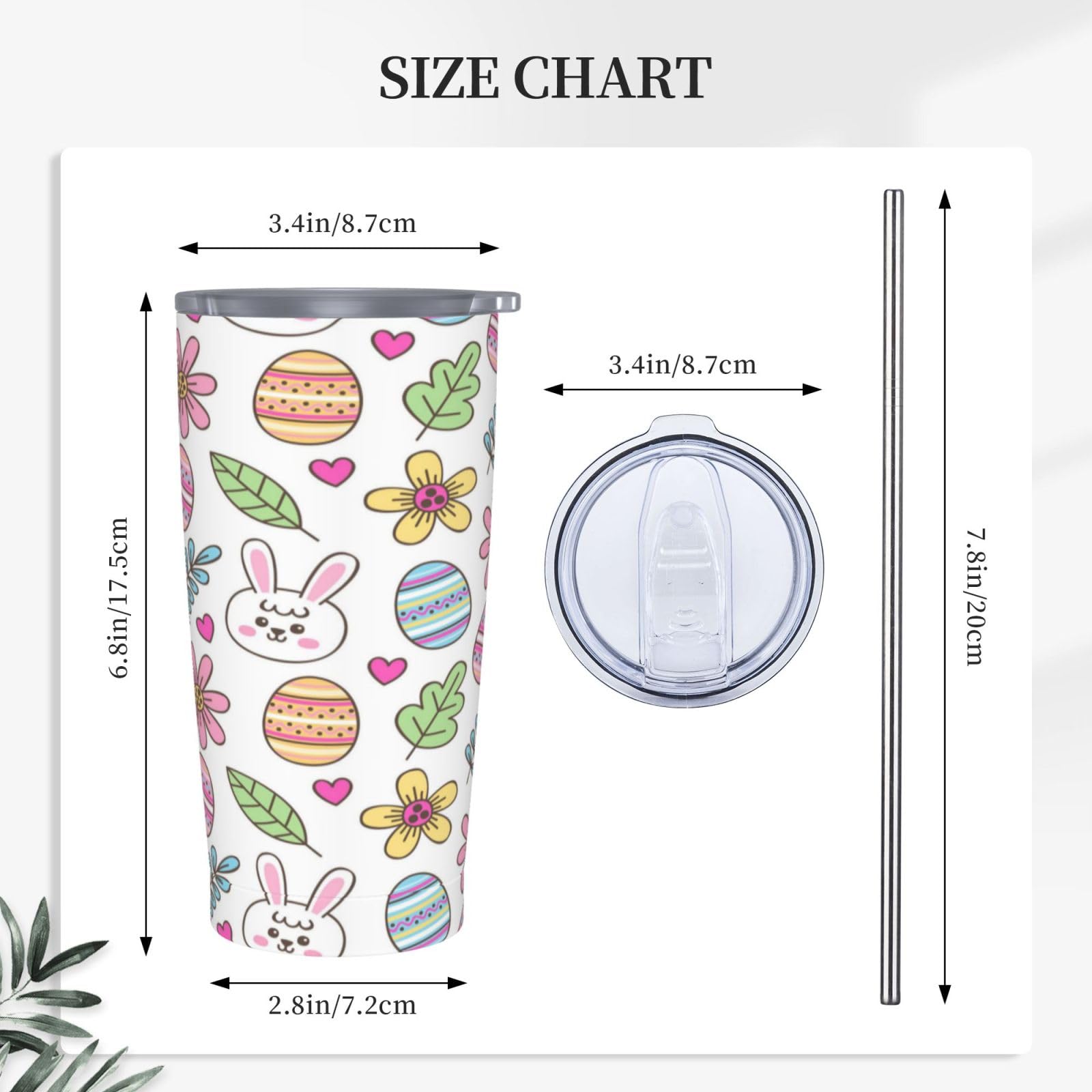 ayvcxui plants flower with easter eggs Stainless Steel Insulated Tumbler 20 Oz Water Bottle Coffee Mug Coffee Mug With Lid Straw Gifts