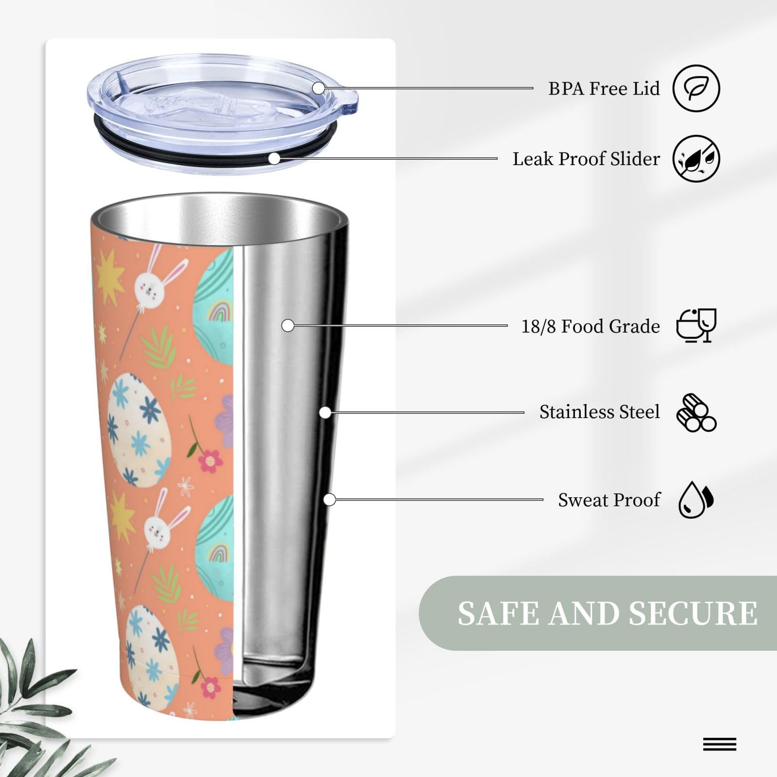 ayvcxui Happy Easter Day Colorful Eggs Stainless Steel Insulated Tumbler 20 Oz Water Bottle Coffee Mug Coffee Mug With Lid Straw Gifts