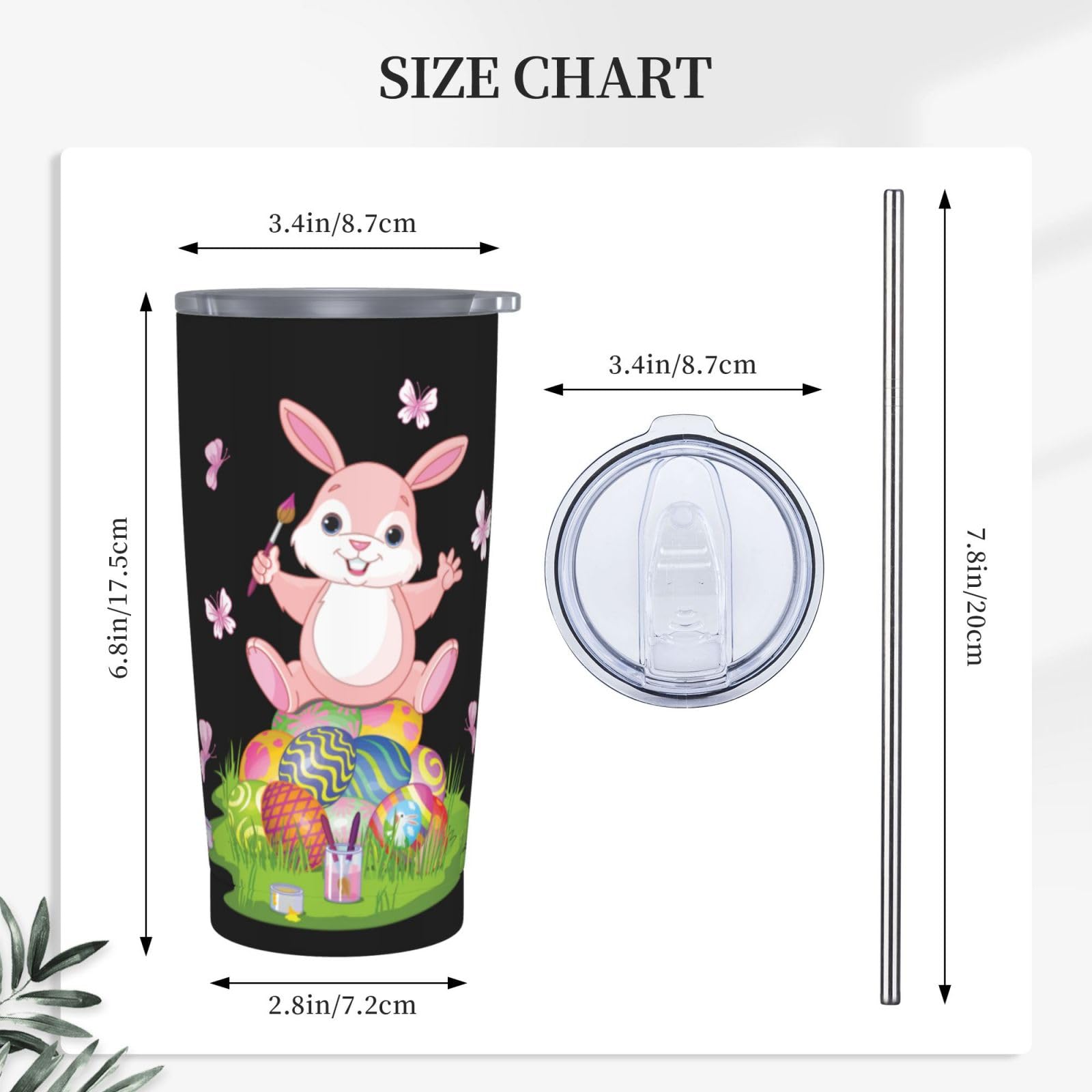ayvcxui Happy Easter Pink Rabbit Stainless Steel Insulated Tumbler 20 Oz Water Bottle Coffee Mug Coffee Mug With Lid Straw Gifts