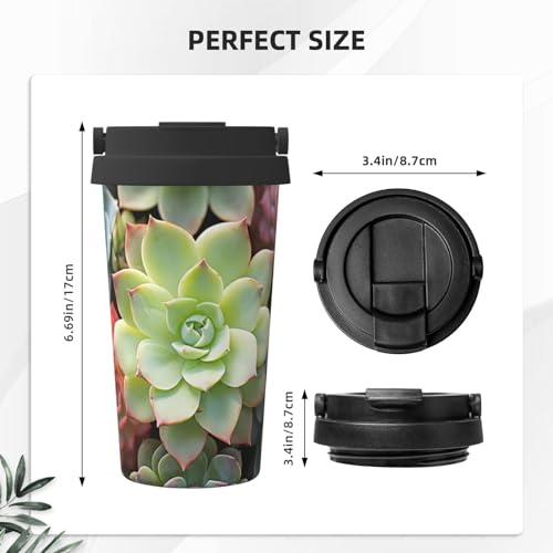 GTKSYNVE Reusable Coffee Mug with Lid and Handle, Cactus Succulents Tumbler for Hot & Cold Drinks 16oz Stainless Steel Insulated Coffee Tumblers Double Wall Vacuum Thermal Cup