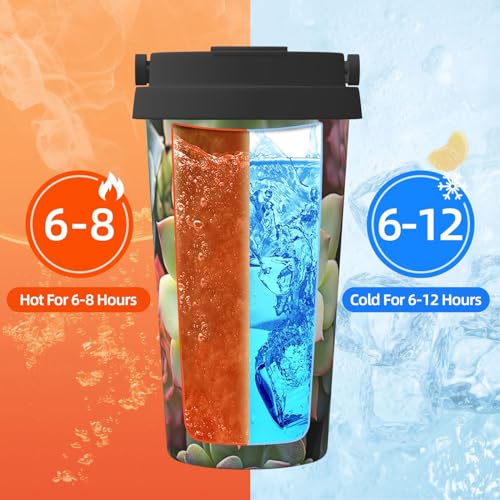 GTKSYNVE Reusable Coffee Mug with Lid and Handle, Cactus Succulents Tumbler for Hot & Cold Drinks 16oz Stainless Steel Insulated Coffee Tumblers Double Wall Vacuum Thermal Cup