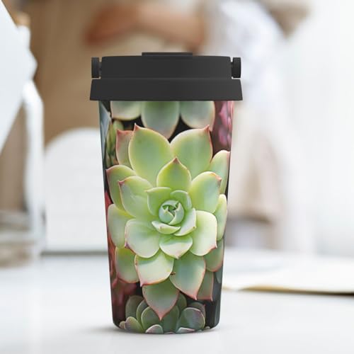 GTKSYNVE Reusable Coffee Mug with Lid and Handle, Cactus Succulents Tumbler for Hot & Cold Drinks 16oz Stainless Steel Insulated Coffee Tumblers Double Wall Vacuum Thermal Cup