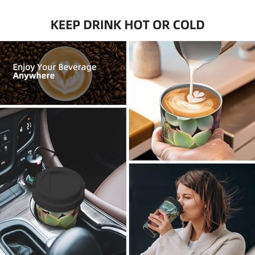GTKSYNVE Reusable Coffee Mug with Lid and Handle, Cactus Succulents Tumbler for Hot & Cold Drinks 16oz Stainless Steel Insulated Coffee Tumblers Double Wall Vacuum Thermal Cup