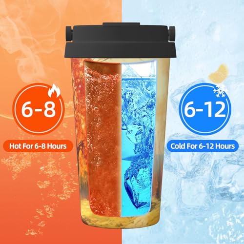 GTKSYNVE Reusable Coffee Mug with Lid and Handle, Autumn scene Tumbler for Hot & Cold Drinks 16oz Stainless Steel Insulated Coffee Tumblers Double Wall Vacuum Thermal Cup