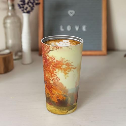 GTKSYNVE Reusable Coffee Mug with Lid and Handle, Autumn scene Tumbler for Hot & Cold Drinks 16oz Stainless Steel Insulated Coffee Tumblers Double Wall Vacuum Thermal Cup