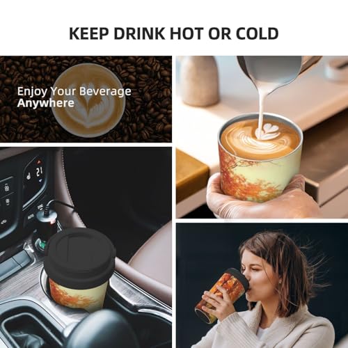 GTKSYNVE Reusable Coffee Mug with Lid and Handle, Autumn scene Tumbler for Hot & Cold Drinks 16oz Stainless Steel Insulated Coffee Tumblers Double Wall Vacuum Thermal Cup