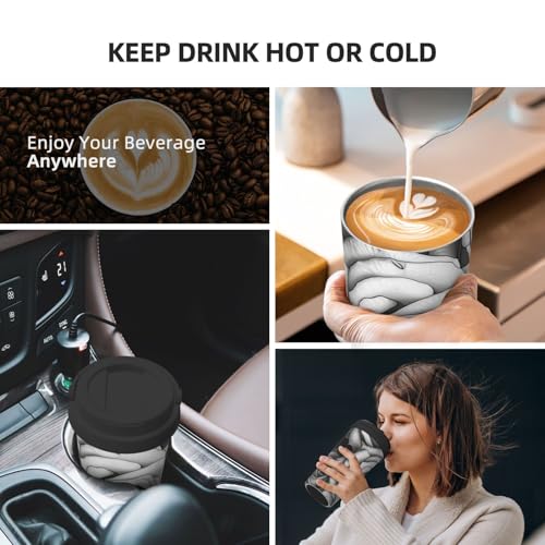 GTKSYNVE Reusable Coffee Mug with Lid and Handle, Black White Rose Tumbler for Hot & Cold Drinks 16oz Stainless Steel Insulated Coffee Tumblers Double Wall Vacuum Thermal Cup